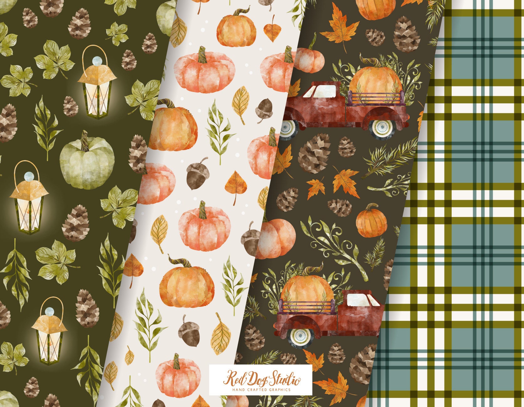 Watercolor Autumn Digital Paper Pumpkin Pattern Paper Fall | Etsy