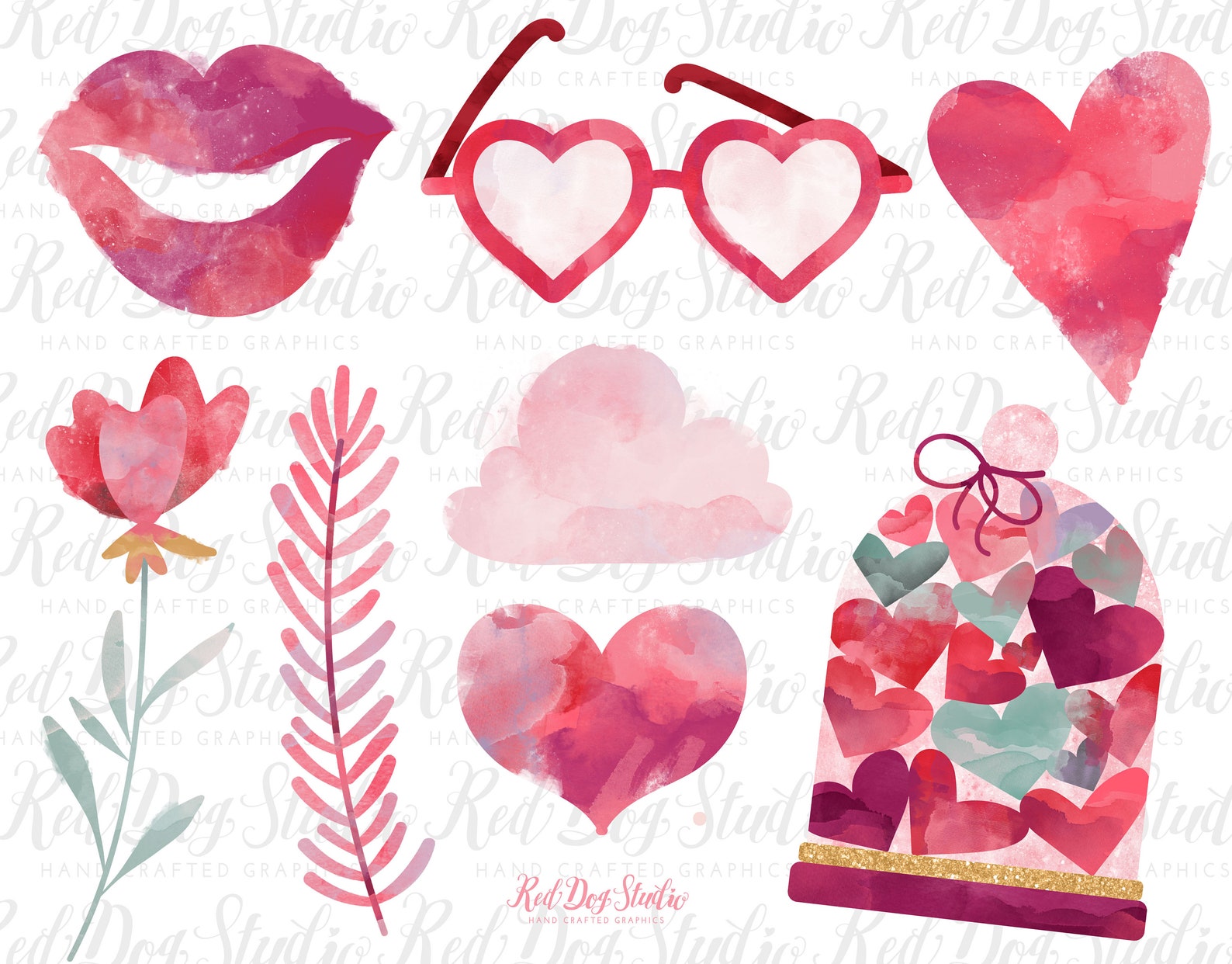 Valentine Clip Art Watercolor Valentines Day Clipart | Etsy