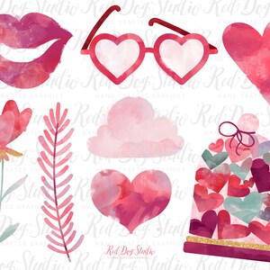 Valentine Clip Art, Watercolor Valentines Day Clipart Illustrations ...