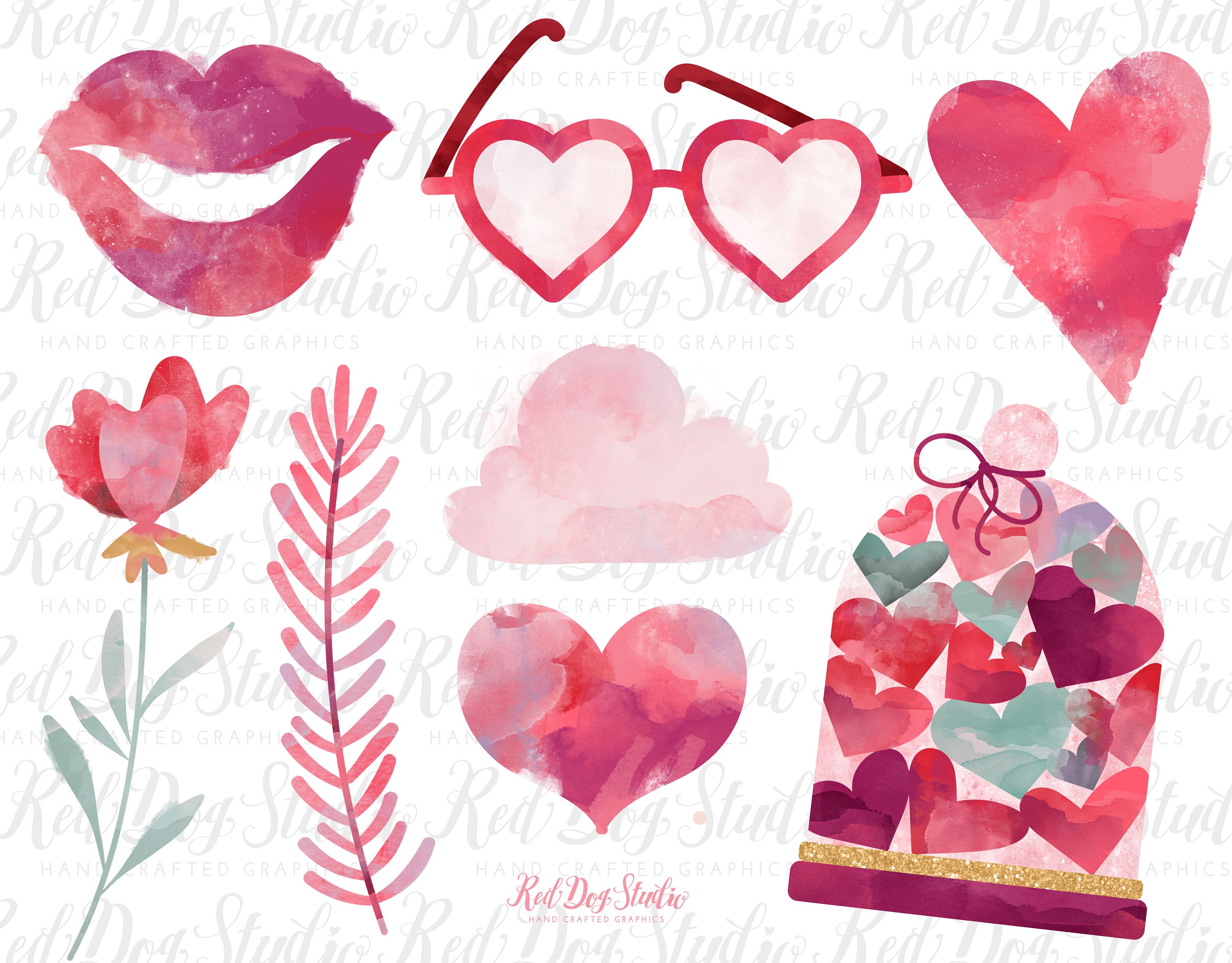 Valentine Clip Art Watercolor Valentines Day Clipart - Etsy