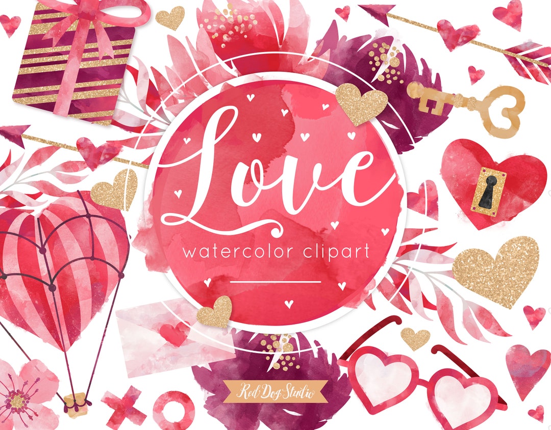 Valentine Clip Art, Watercolor Valentines Day Clipart Illustrations ...