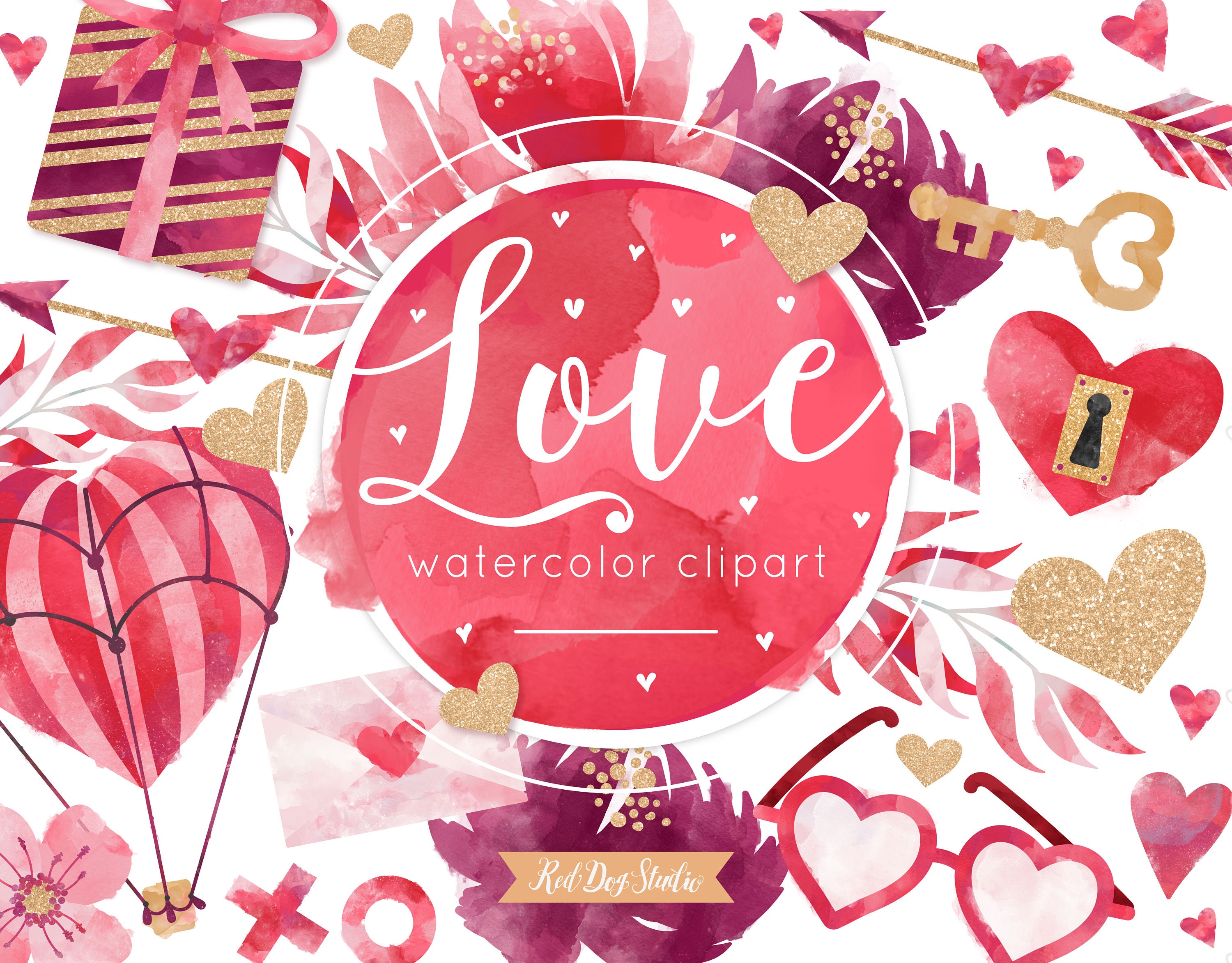 Valentine Clip Art Watercolor Valentines Day Clipart - Etsy