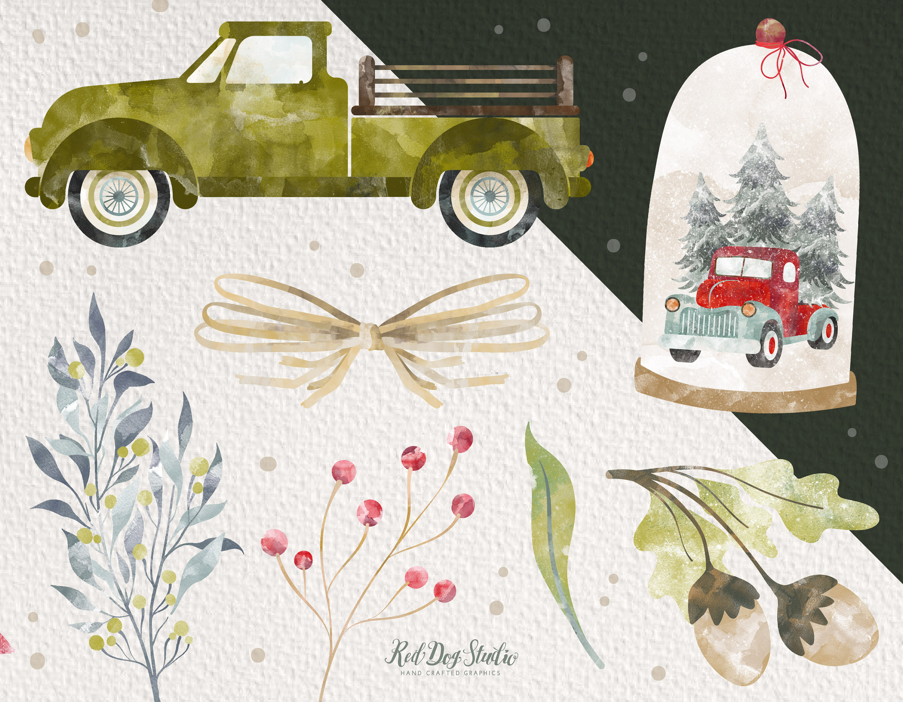 Rustic Christmas Truck Clipart Watercolor Christmas Clip Art - Etsy