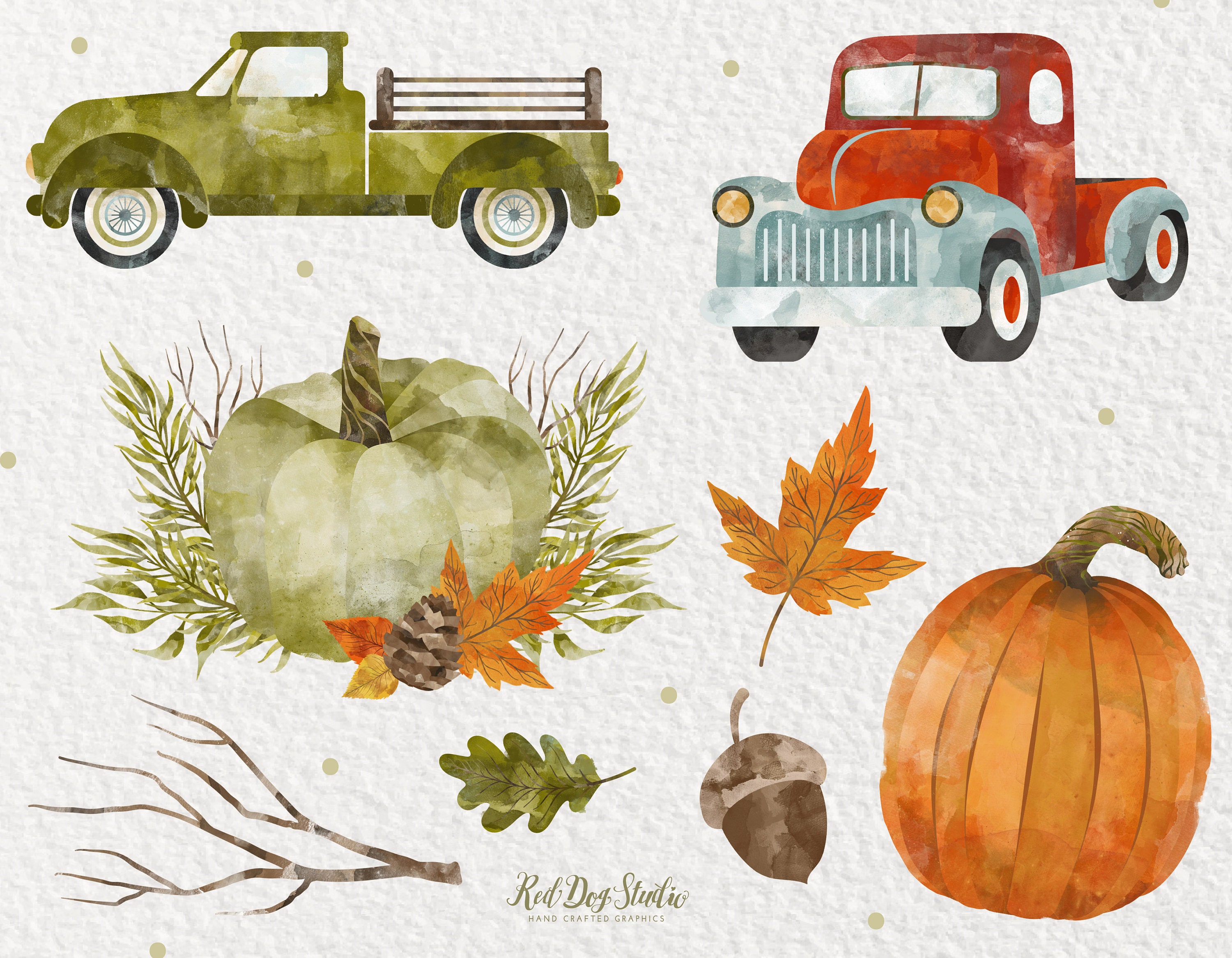 Autumn Pumpkin Clipart, Watercolor Pumpkin Clip Art, Watercolor Truck ...