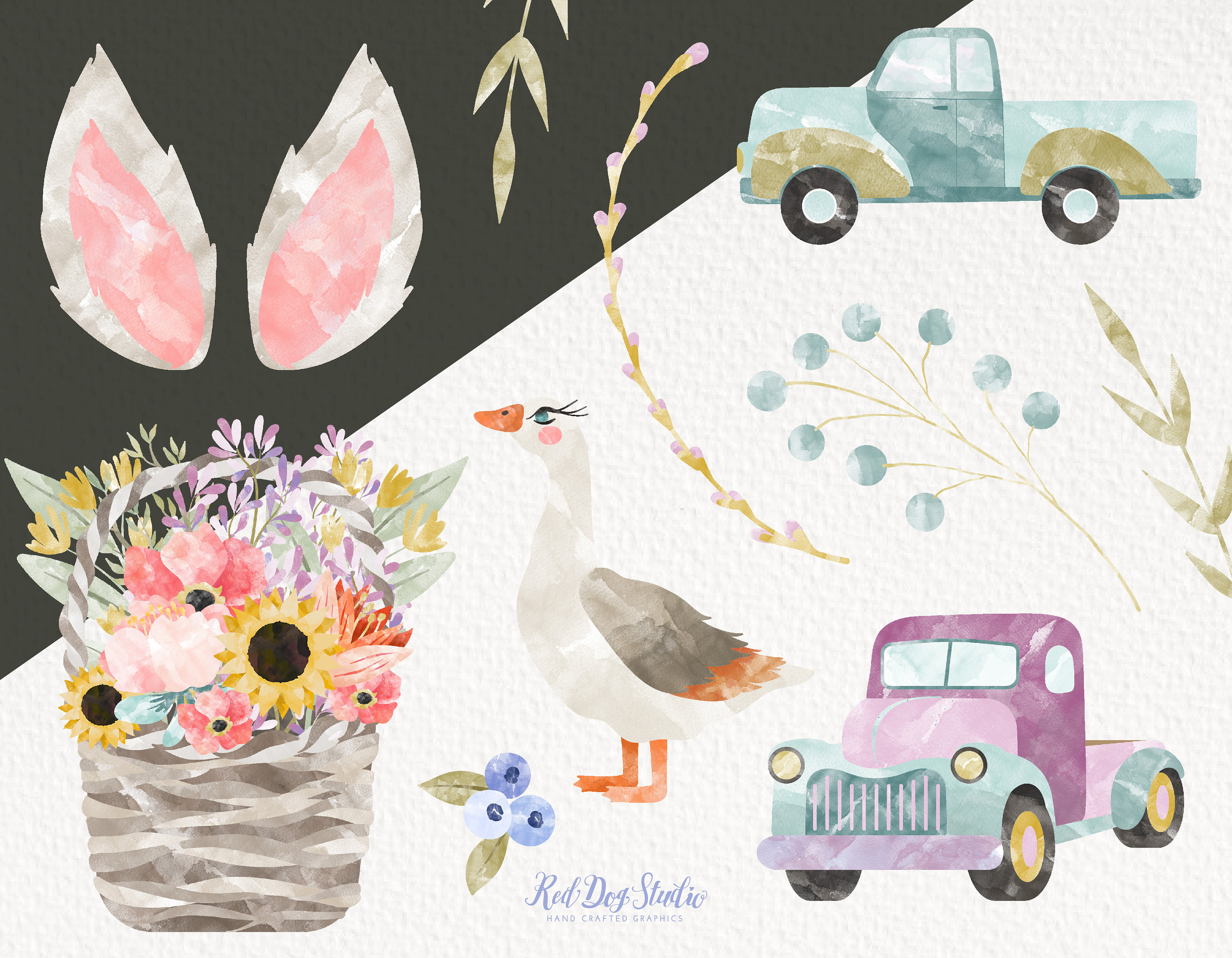 Watercolor Easter Clip Art Rustic Easter Country Spring - Etsy