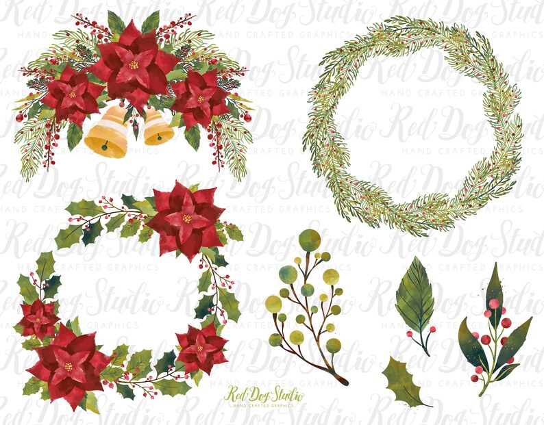 Christmas Greenery Watercolor Clipart Christmas Wreath Clip - Etsy