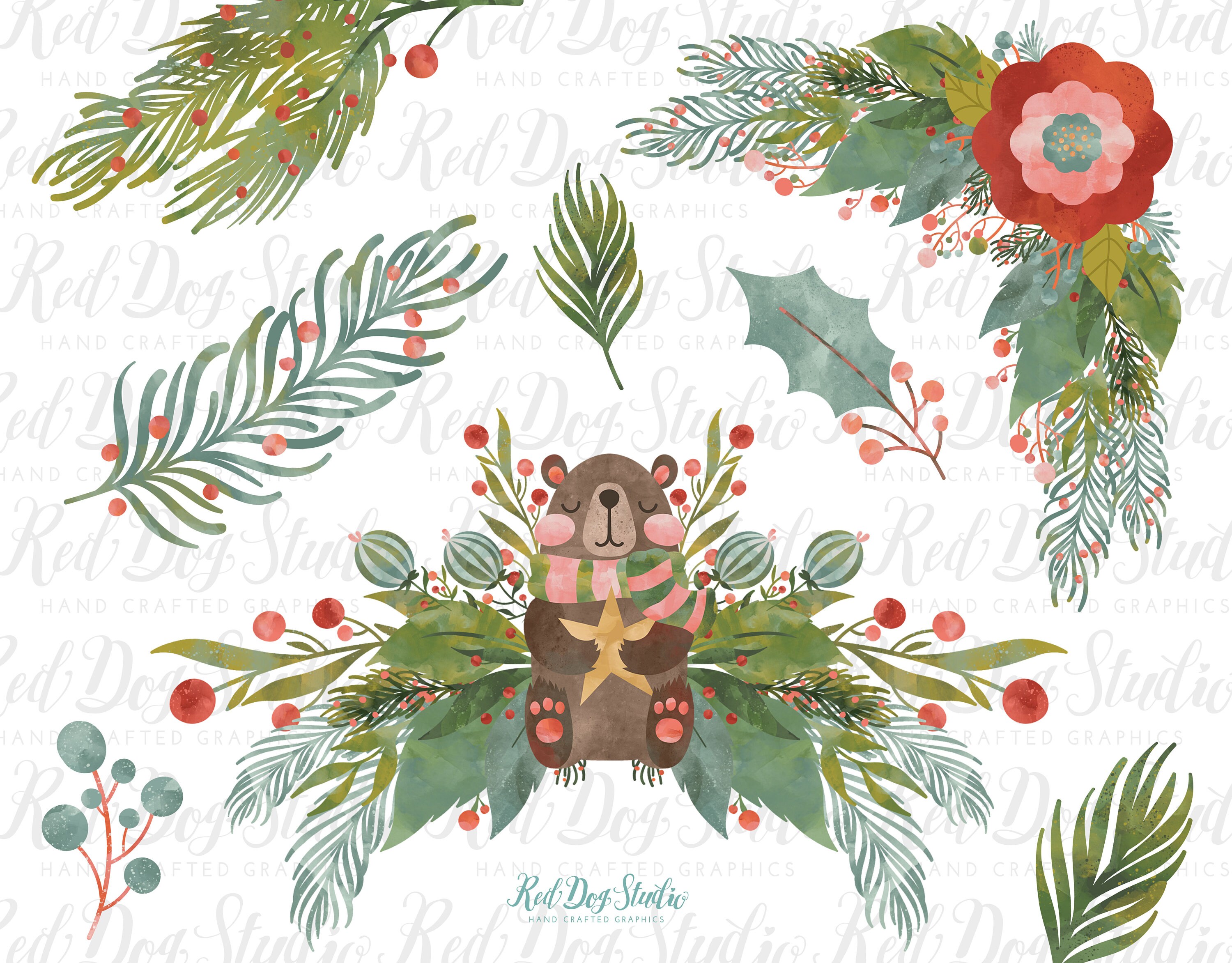 Winter Christmas Watercolor Holiday Greenery Woodland - Etsy