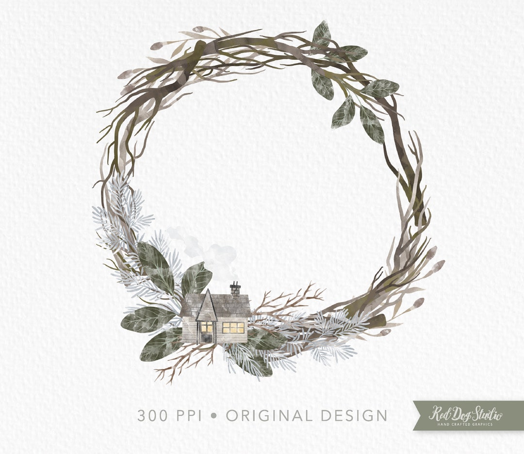 Rustic Cabin PNG Clipart Image, Farmhouse Wreath PNG Watercolor ...