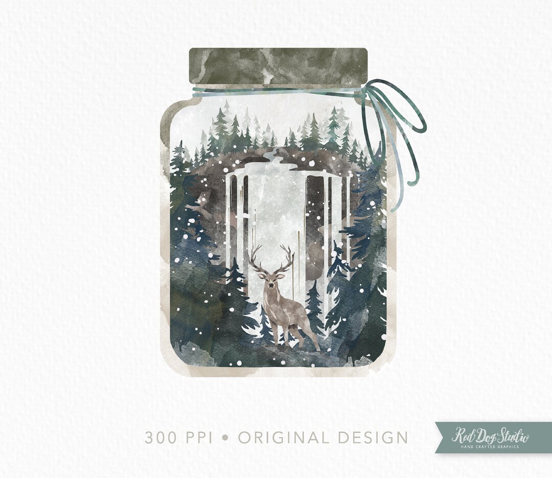 Mountain Deer PNG Mason Jar Sublimation Design, Waterfall Watercolor ...