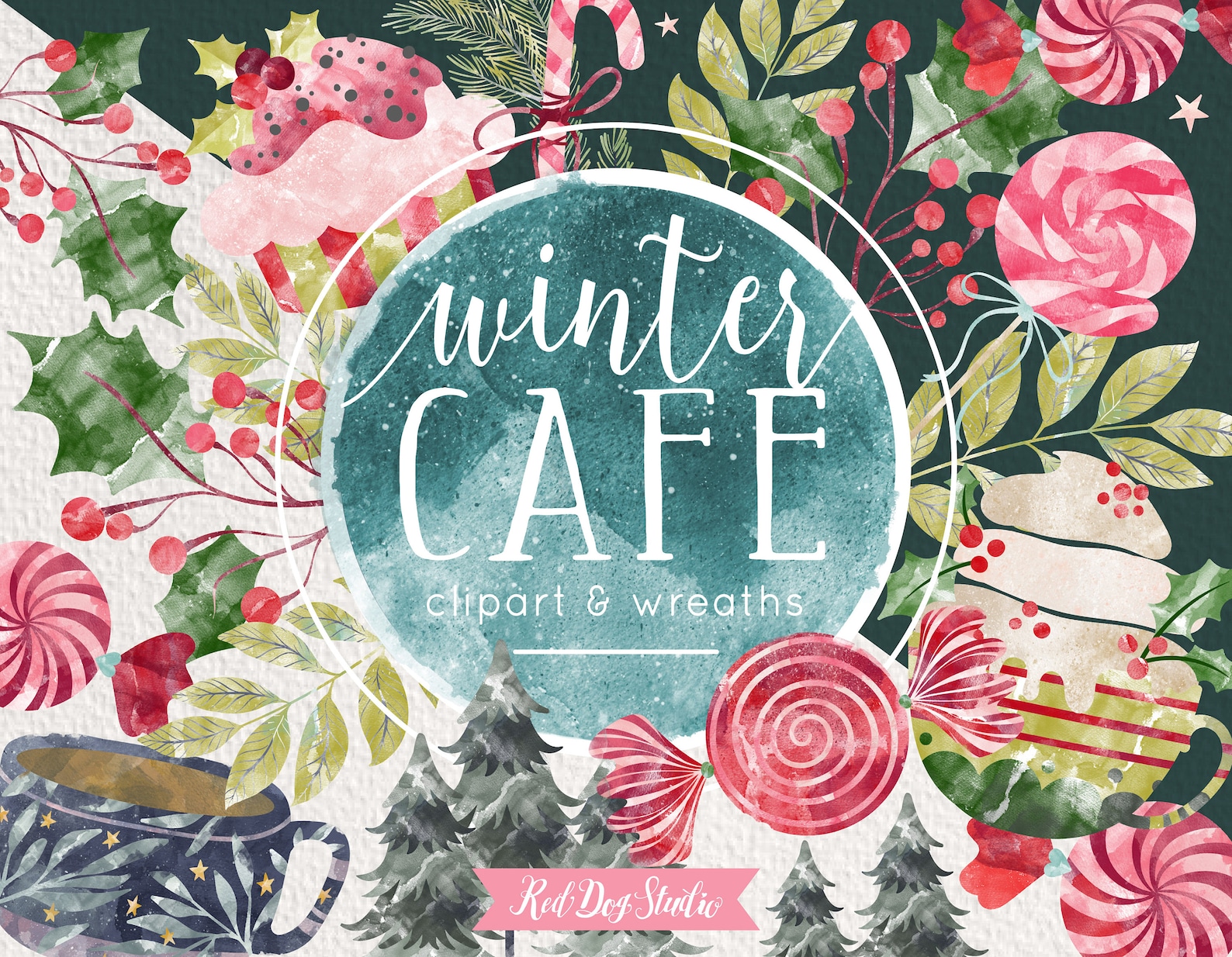 Winter Cafe Clipart Images Watercolor Clipart Coffee Hot - Etsy