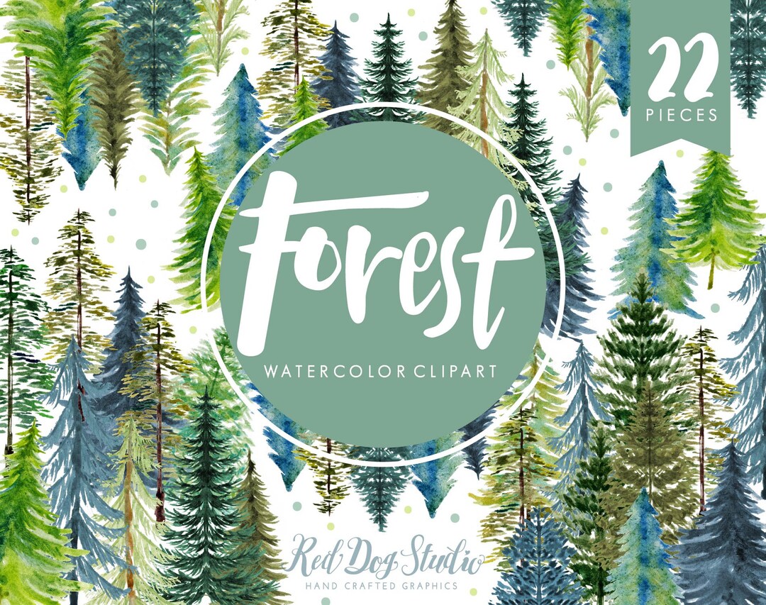 Watercolor Pine Tree Forest Clipart, Watercolor Tree Clipart, Hand ...
