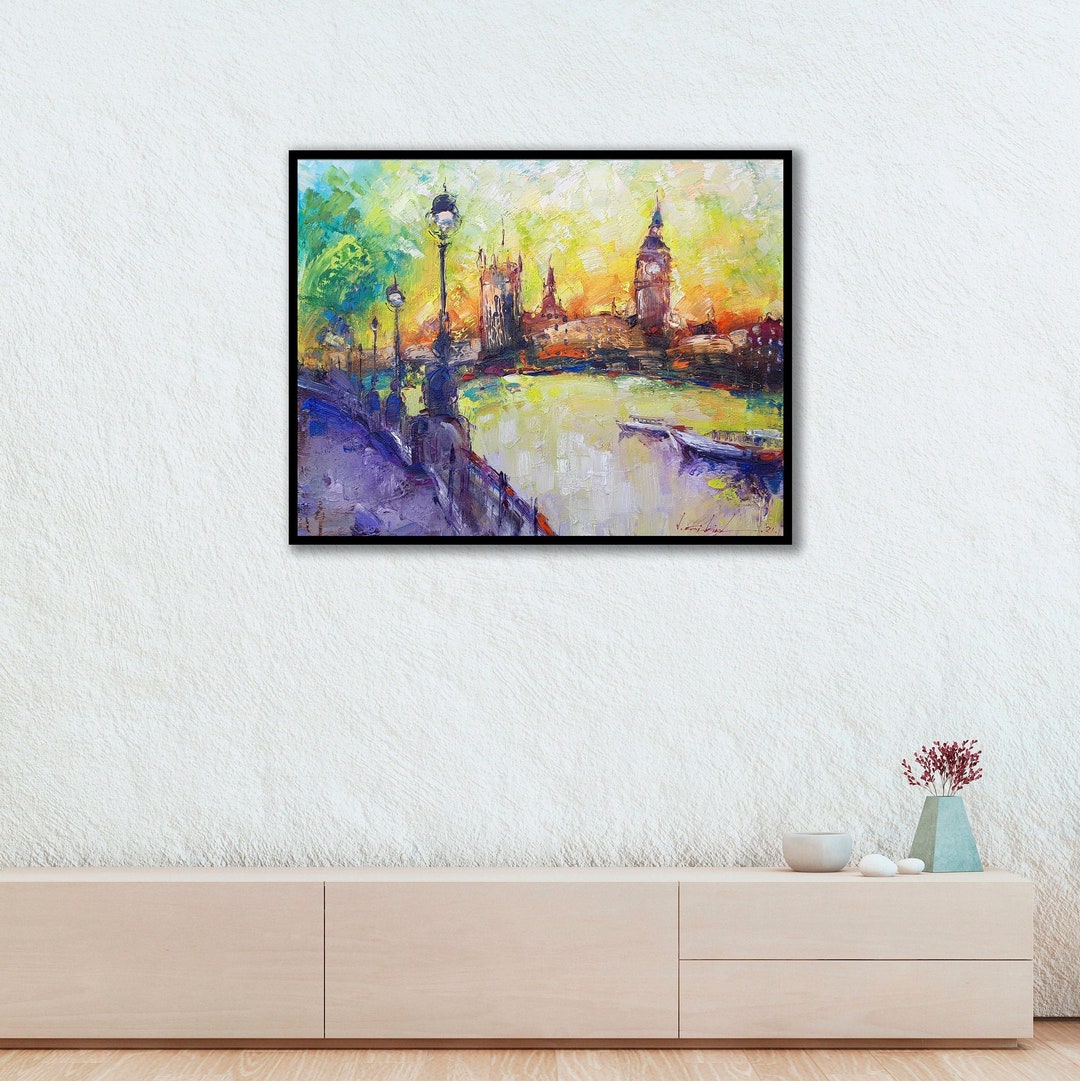 Original London Oil Painting on Canvas, River Thames Painting, London ...