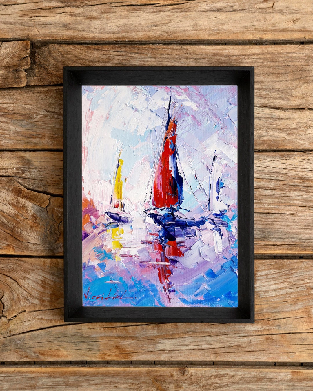Sailboats Painting on Canvas, Original Painting, Ocean Art, Abstract ...
