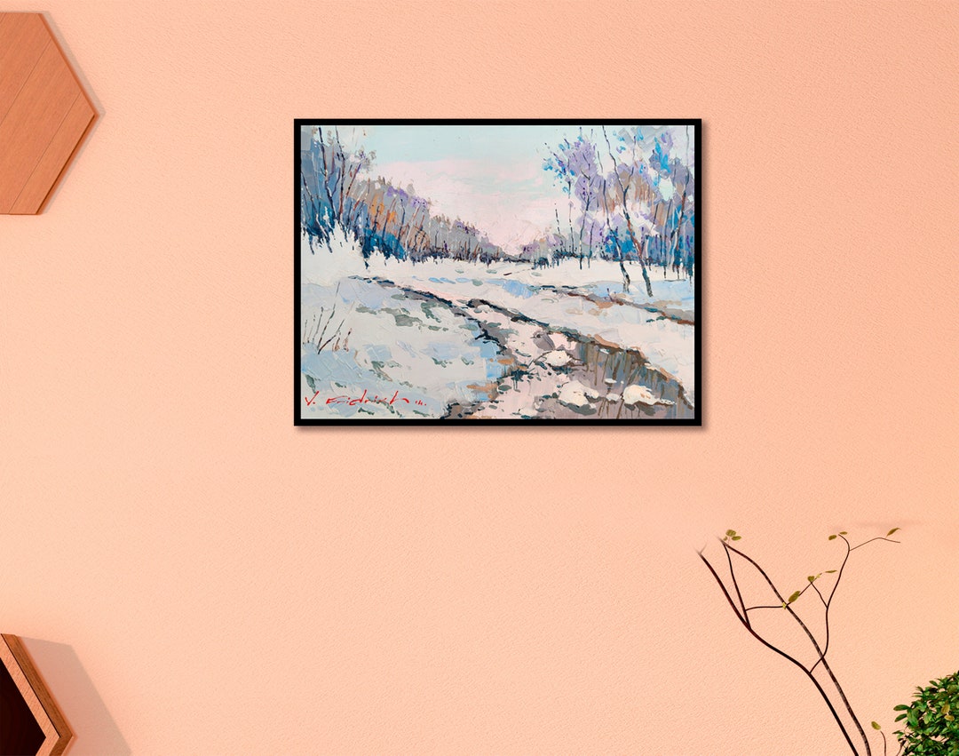 Small Landscape Oil Painting on Canvas, Winter Landscape, Winter ...