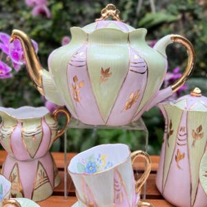 RARE SHELLEY DAINTY Tea and Coffee Set Handpainted Pink & Green - Etsy