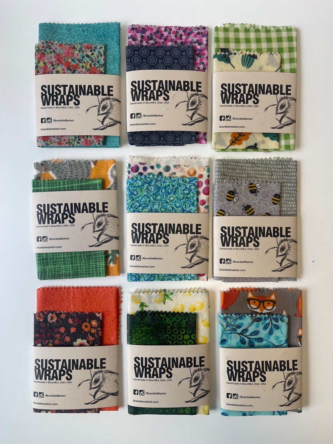 S/M Sustainable Wraps, Set of 2, Reusable Beeswax Food Wrap, Eco ...