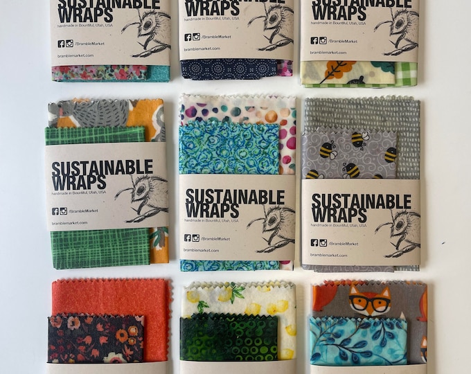 S/M Sustainable Wraps, Set of 2, Reusable Beeswax Food Wrap, Eco ...
