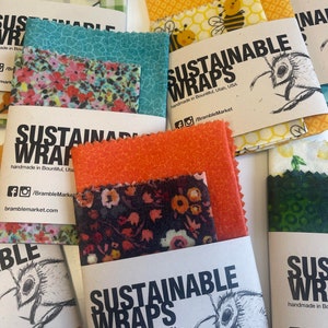 S/M Sustainable Wraps, Set of 2, Reusable Beeswax Food Wrap, Eco ...