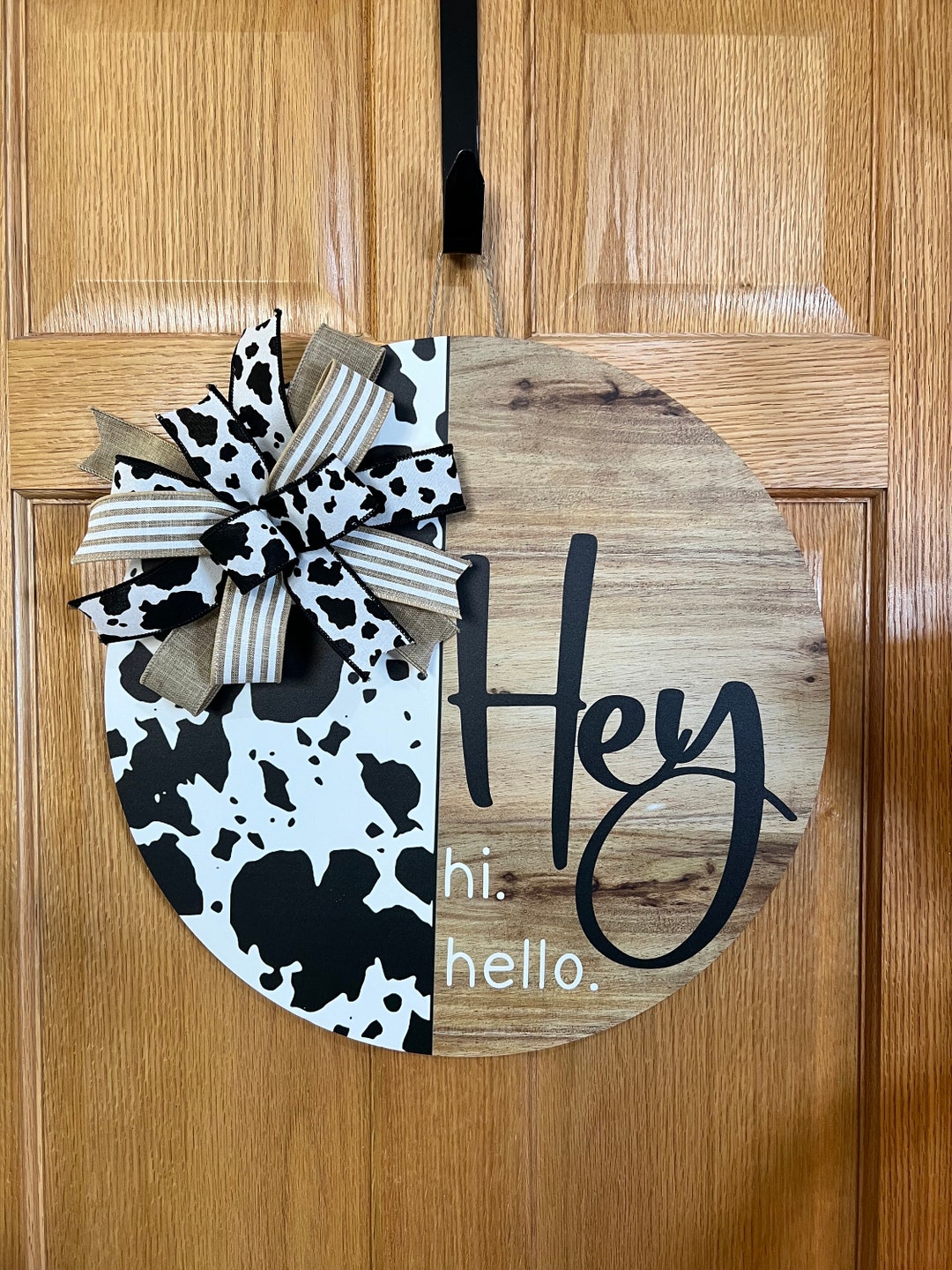 Cow Print Door Hanger, Hey Wood Wall Decor, Everyday Door Hanger Design ...
