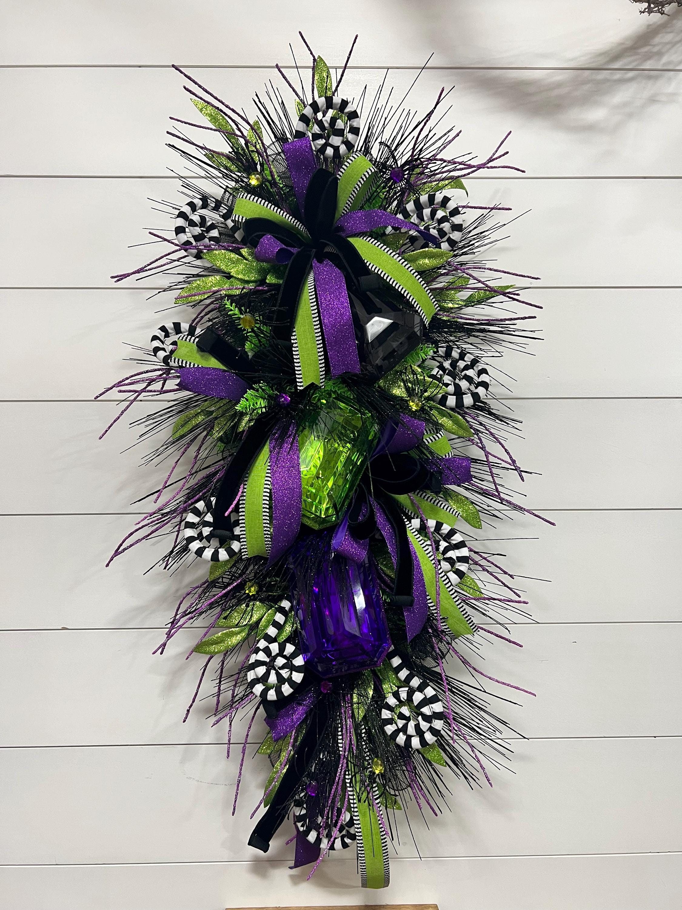 Halloween Swag, Jewel Design, Purple and Green Halloween Decor, Spooky ...