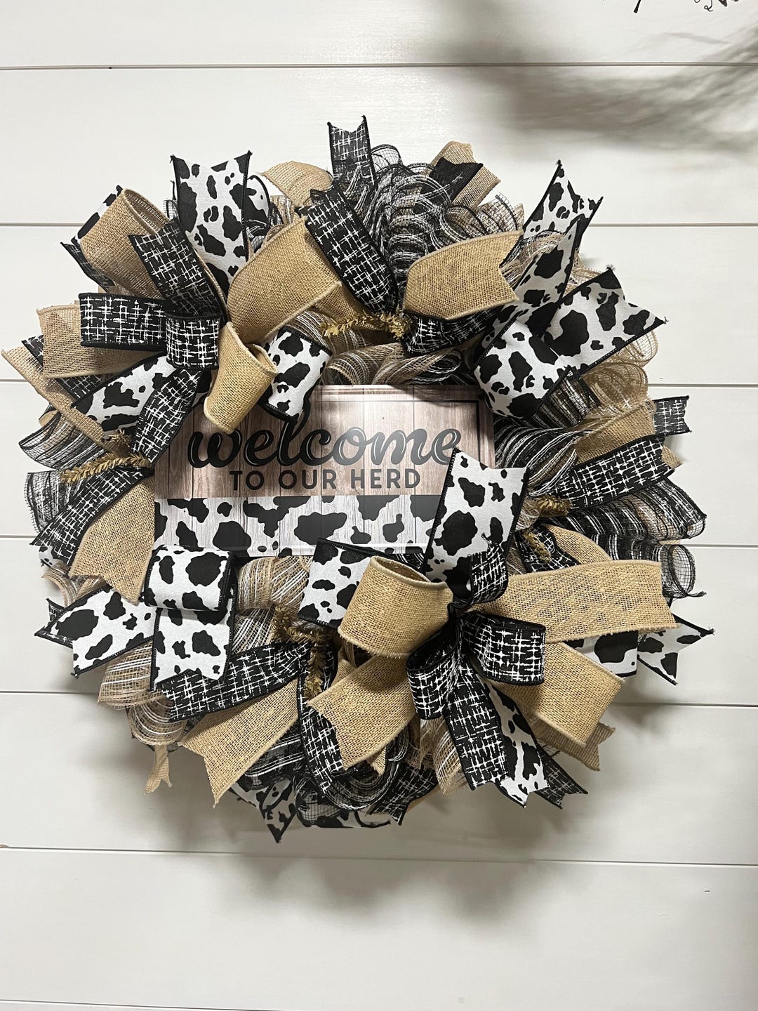 Welcome to Our Herd Wreath, Cow Print Decor, Everyday Wreath - Etsy