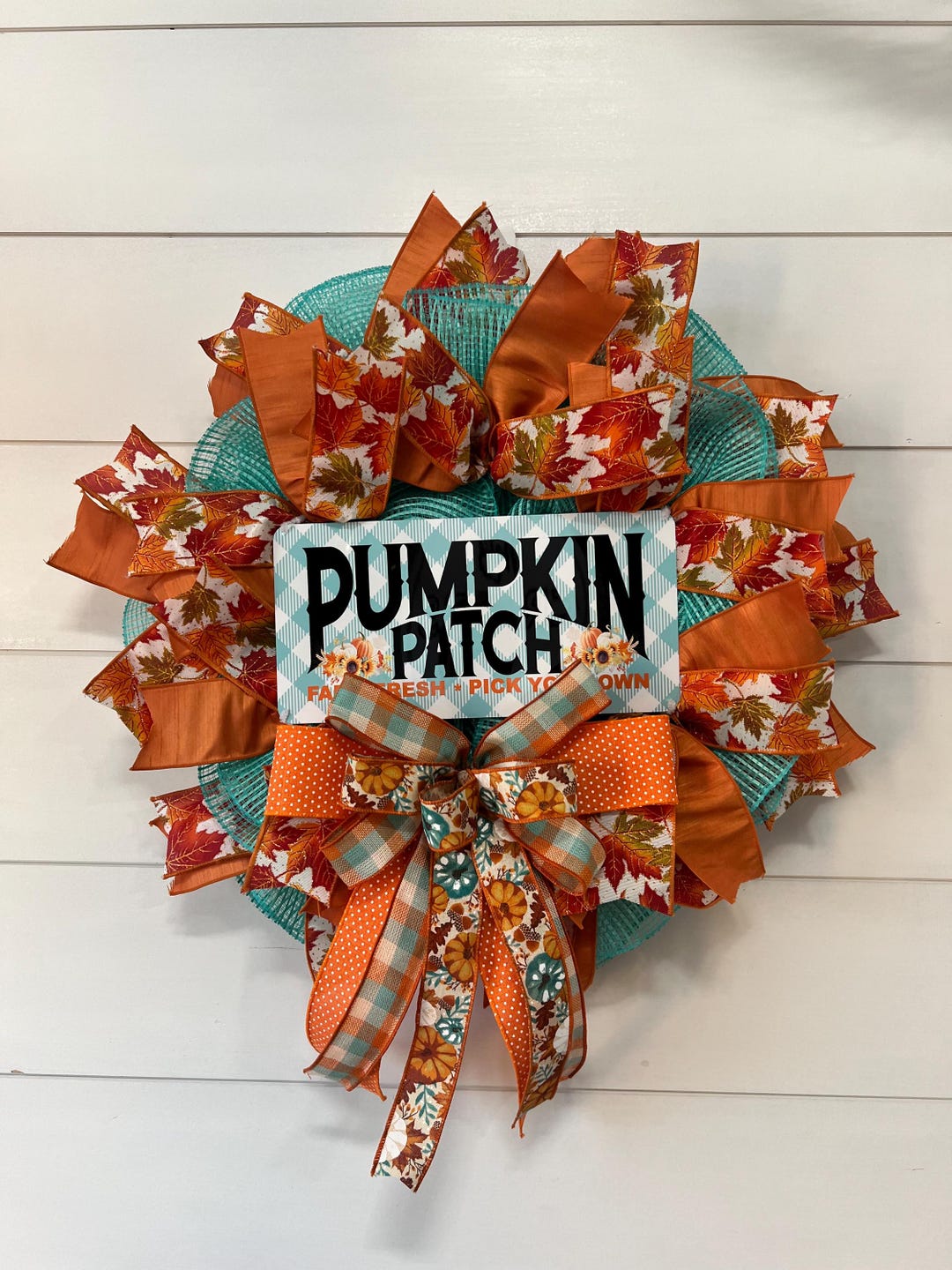 Thin Teal Fall Wreath, Harvest Decor, Storm Door Wreath - Etsy