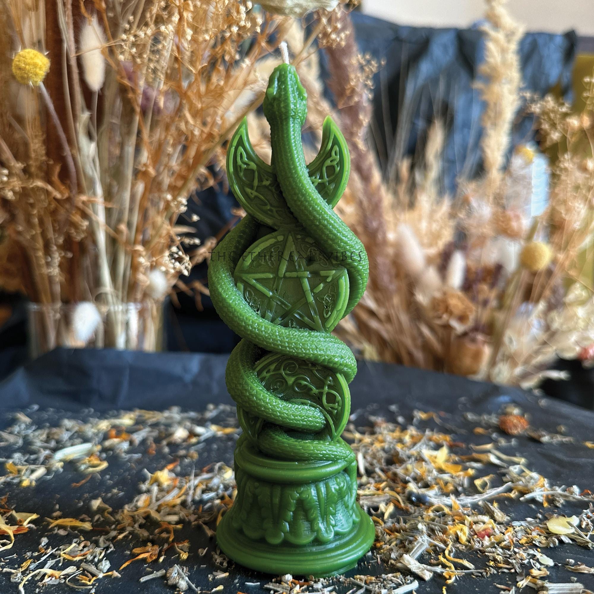 Serpent Ritual Beeswax Candle, Altar Decoration, Occult, Black Spell ...