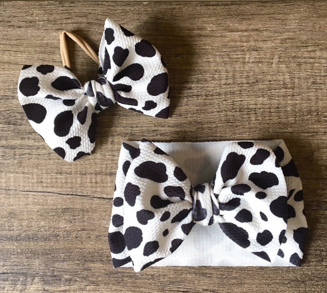 Cow Print Headwrap, Cow Print Bow on Nylon, Black and White Head Wrap ...