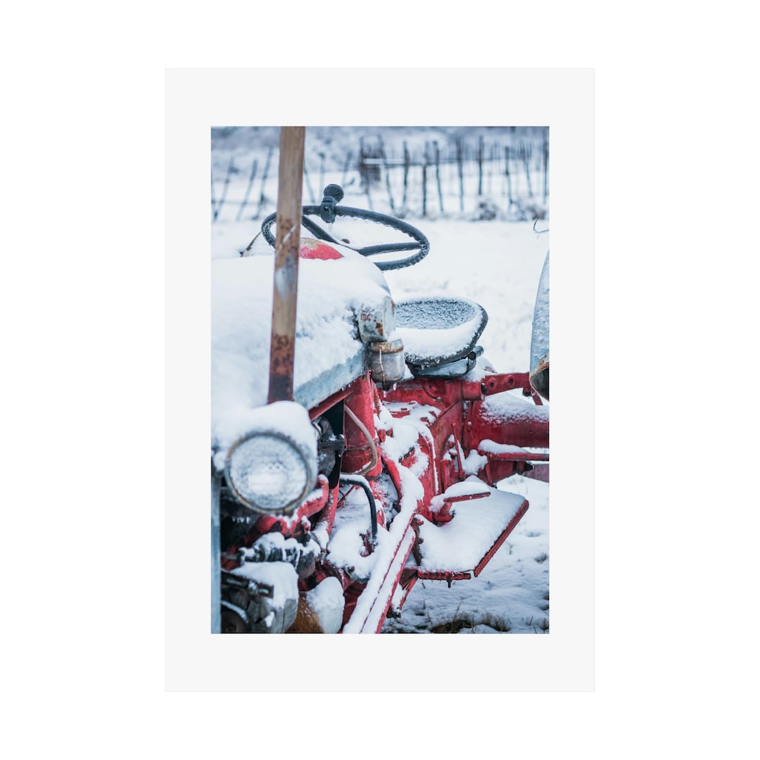 Snowy Red Tractor Portrait Photograph Matte Vertical Poster - Etsy