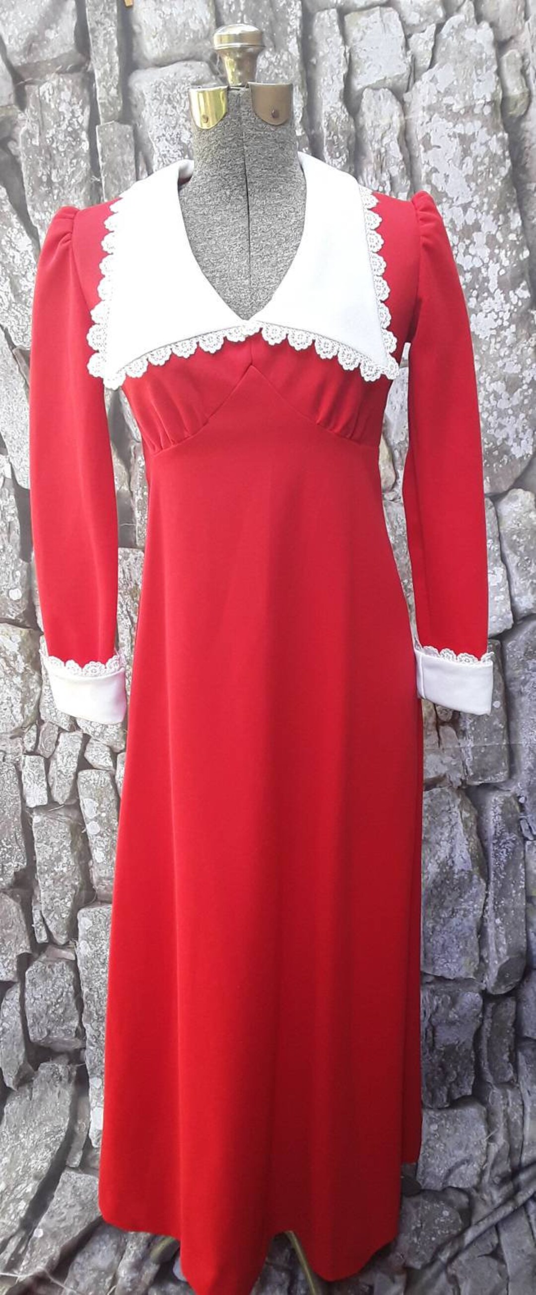 Ronda Roy Montreal Royal Red Full Length Dress With White Laced Trimmed ...