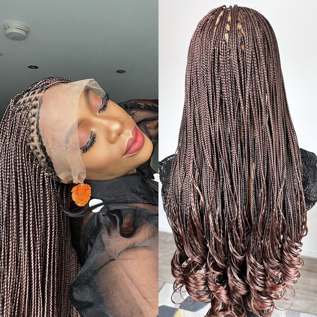 Braided Wig, Knotless Braids With Curly Ends, Micro Braids Wig, Spanish ...
