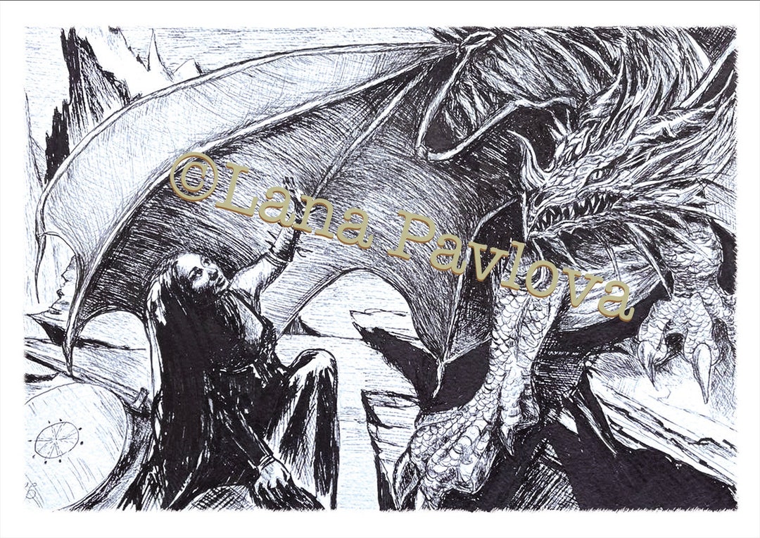 Digital Art Print, Danu and Dragon, Download Art Wall Decor, Fine Line ...