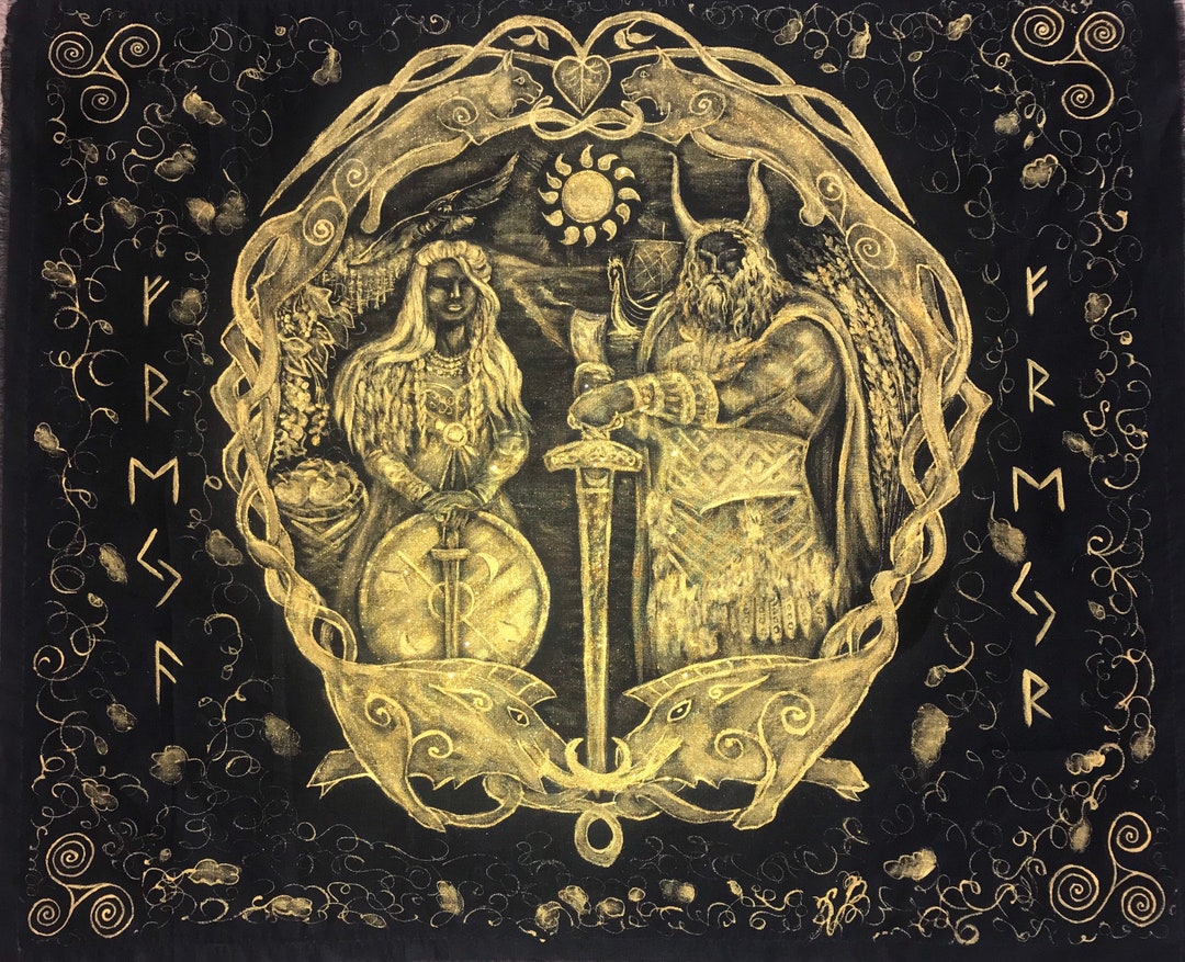 Freyr and Freyja Altar Cloth, Norse Gods Altar Cloth,runic Cloth ...