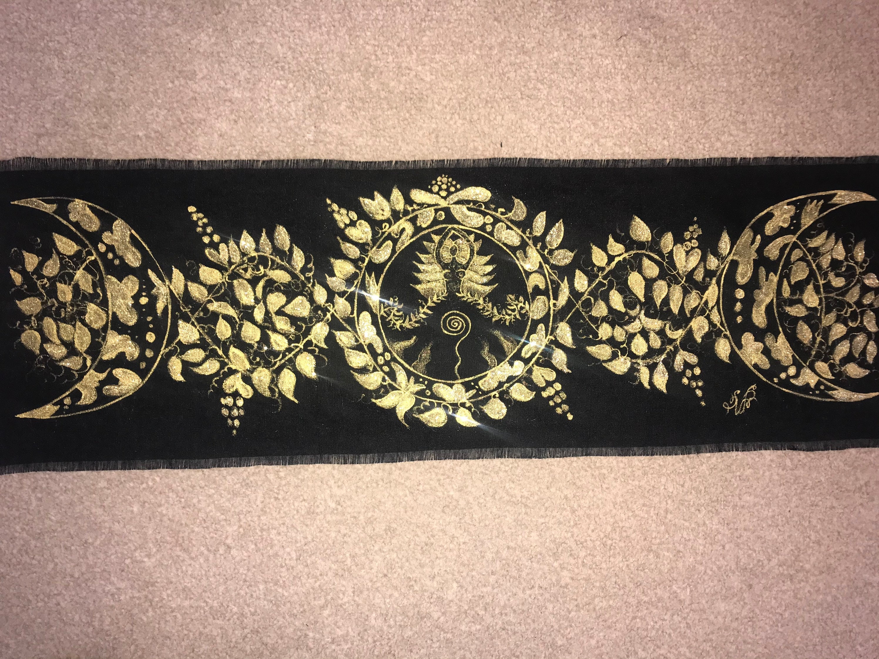 Gold & Silver Triple Moon Altar Runner | Goddess Decor | Tarot Cloth - Etsy