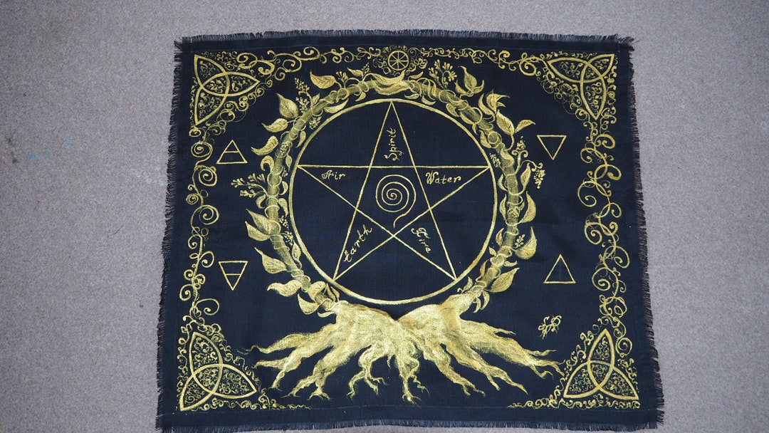 Handmade Altar Cloth - Gold Pentacle Tarot Mat - Runic Ritual Cloth ...
