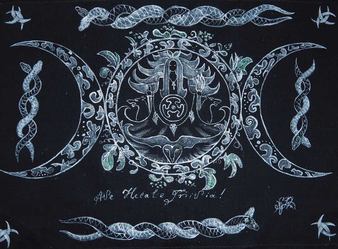 Hecate Altar Cloth - Handpainted Ritual Cloth - Dark Moon Goddess Decor ...