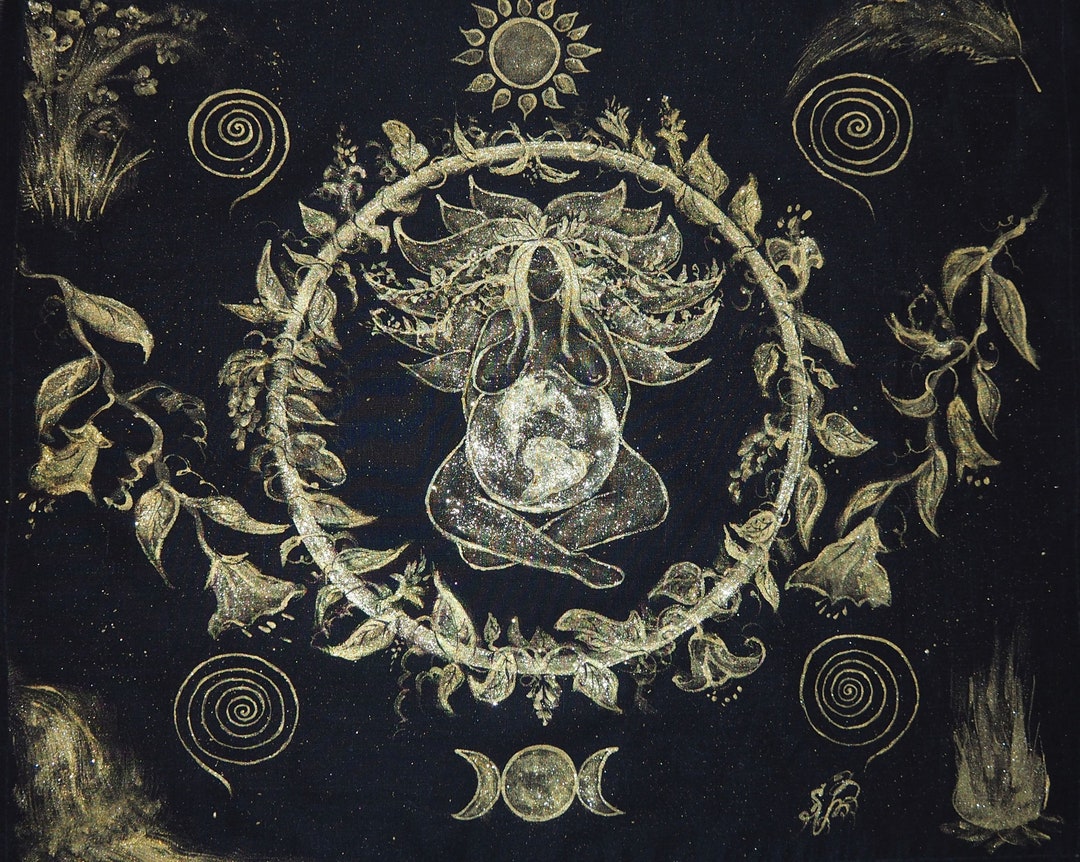 Gaia Altar Cloth,gaia Blessings Altar Cloth, Black and Gold Altar Cloth ...