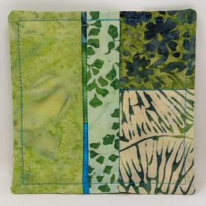 Set of 4 Quilted Fabric Collage Coasters in Green and Bright Blue ...