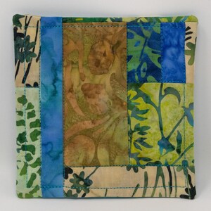 Set of 4 Quilted Fabric Collage Coasters in Green and Bright Blue ...