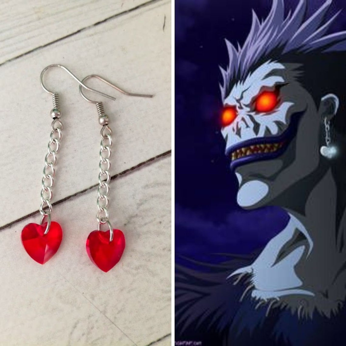 Ryuk inspired earring Death note jewelry Silver heart earrings | Etsy