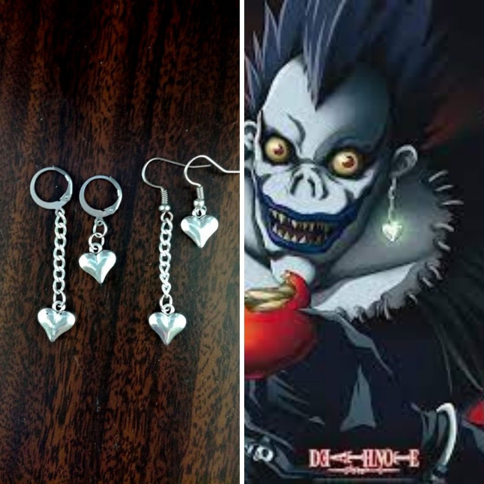 Ryuk Inspired Earrings Asymmetrical Silver Heart Earring | Etsy