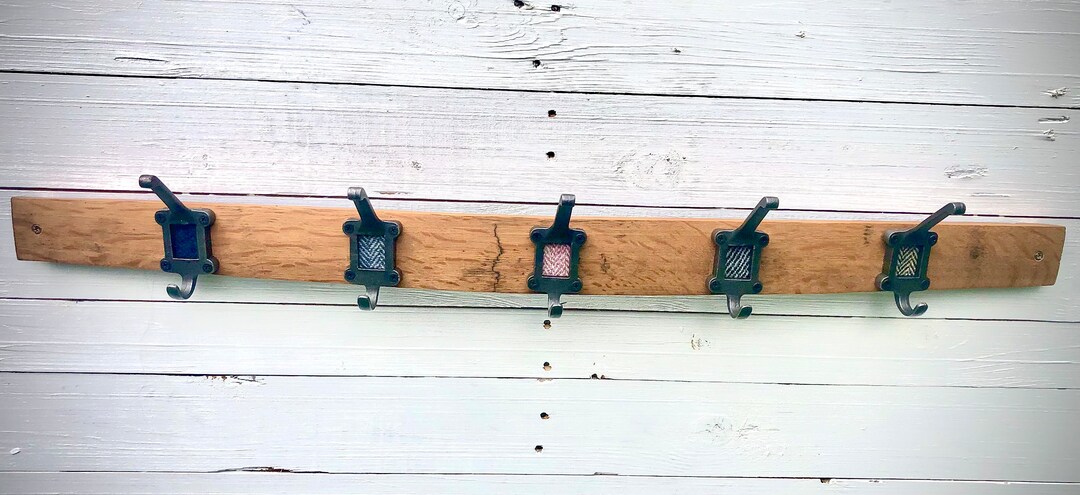Oak, Wrought Iron & Harris Tweed Coat Rack. Handmade in Scotland From ...