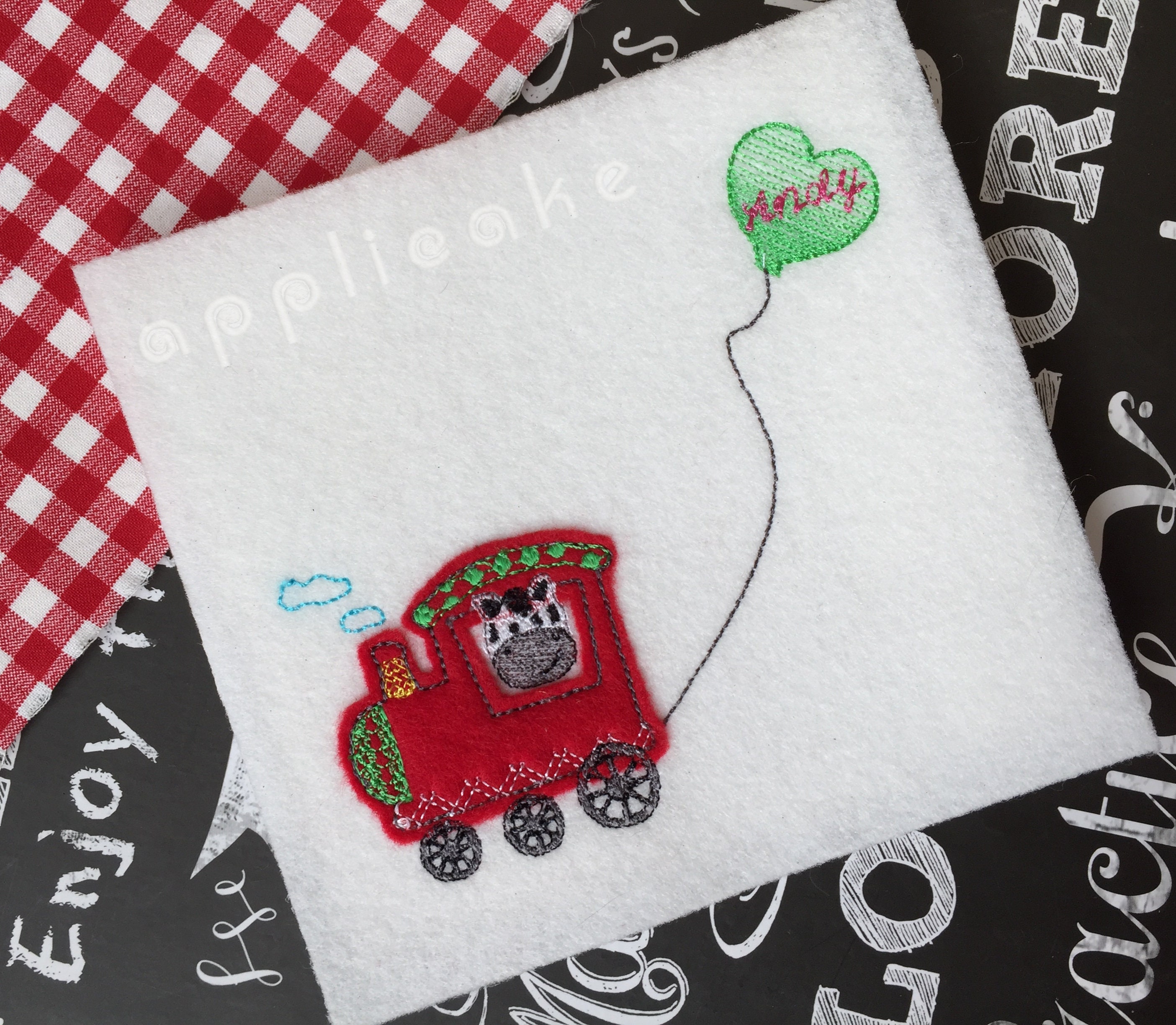 Lovely Train (comes in 2 Sizes Embroidery of a Red Train and a Heart ...