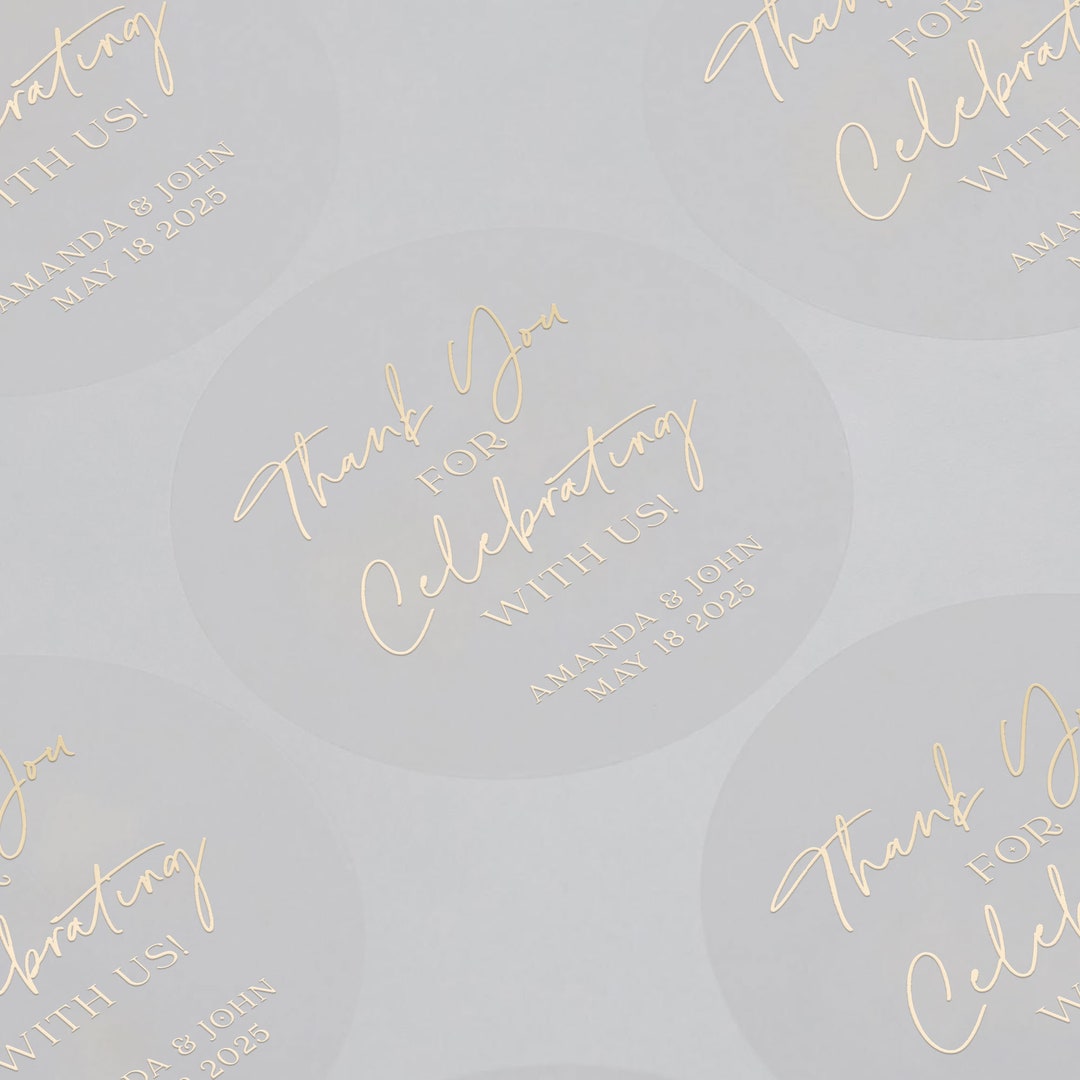 Wedding Stickers Gold Foil Thank You for Celebrating Thank - Etsy