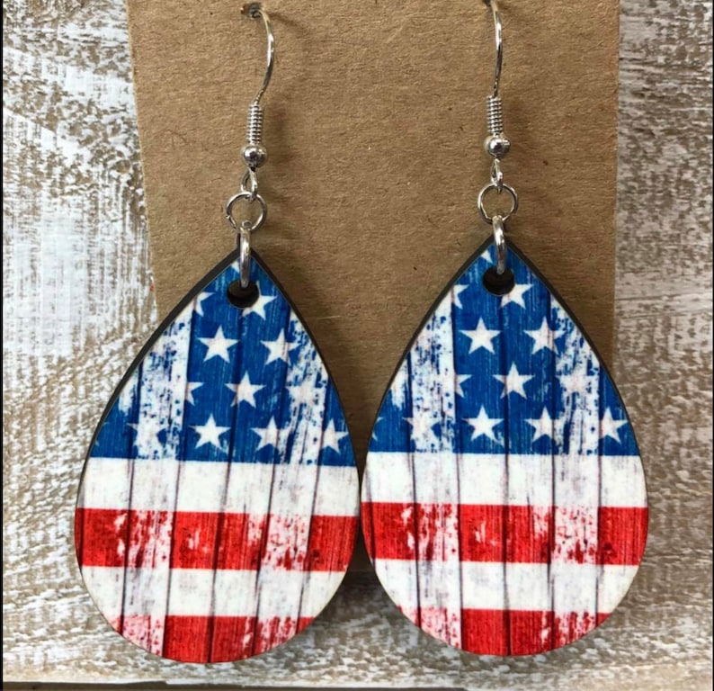 Patriotic American Flag Earrings 4th of July Fashion Teardrop - Etsy