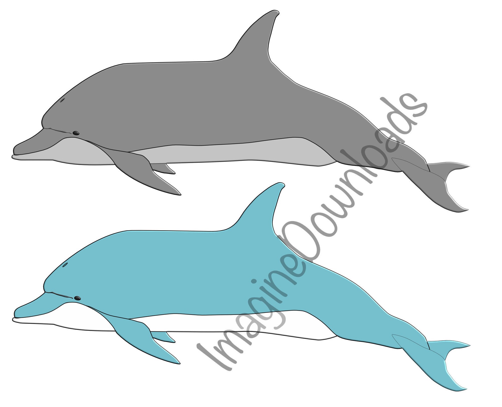 Gray & Blue Dolphin, Digital Download, Clipart Sea Animals - 2 Dolphin ...