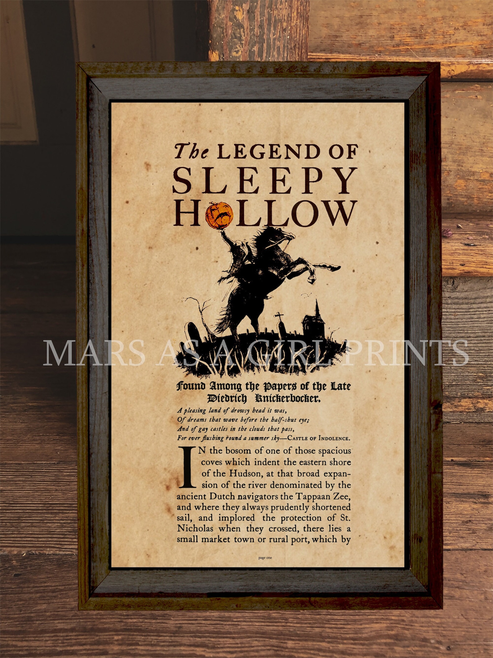 The Legend of Sleepy Hollow, Headless Horseman, Book Page Art Poster ...