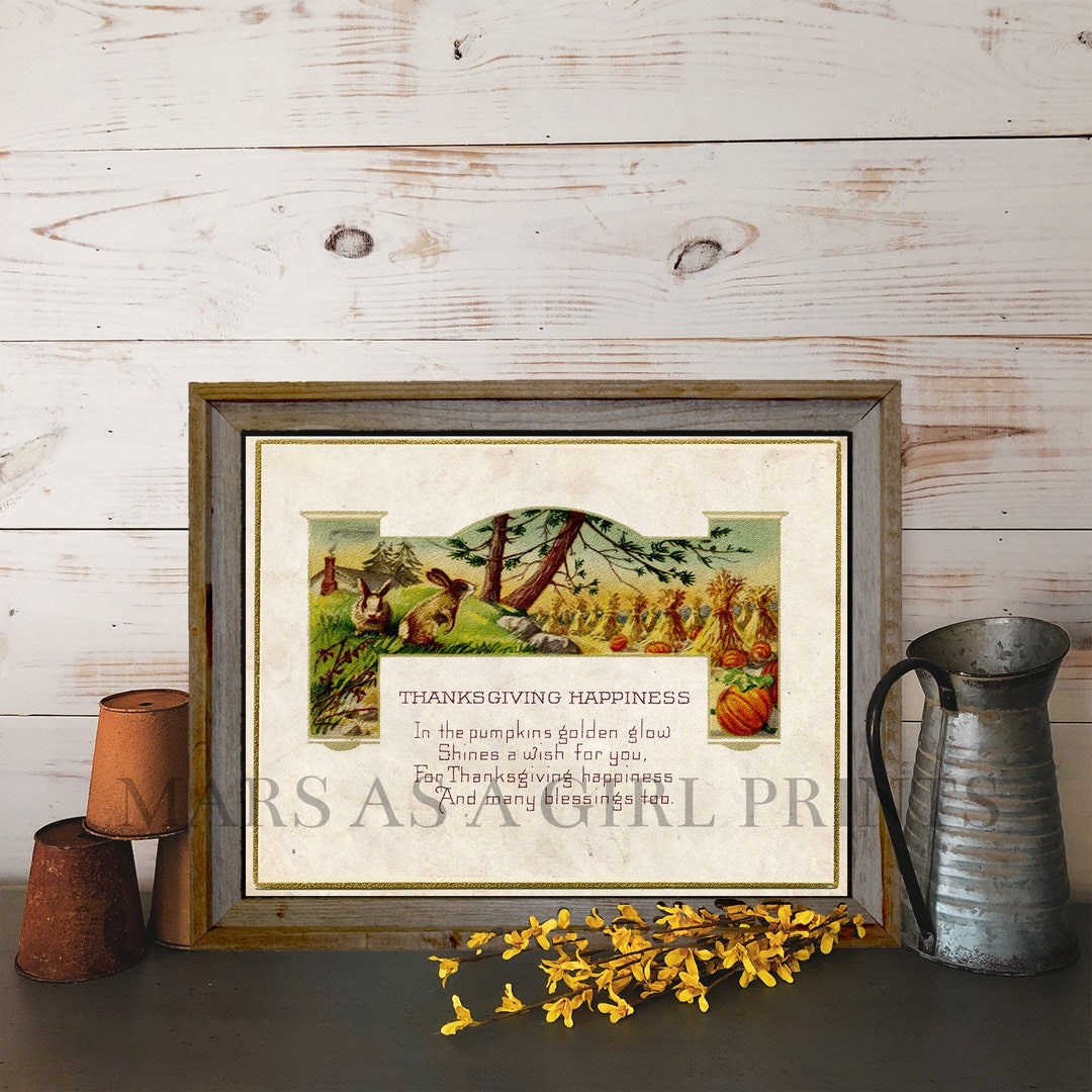 Vintage Rustic Farmhouse Thanksgiving Happiness Art Print - Etsy