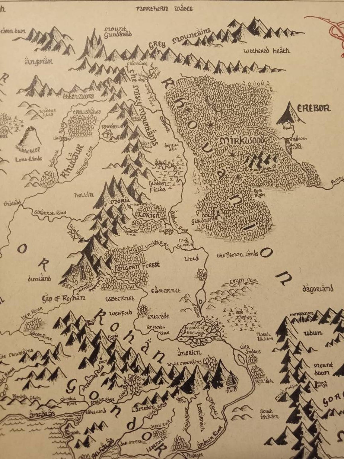 Handdrawn J.R.R. Tolkien Map of Middle Earth in the Third 3rd Age - Etsy