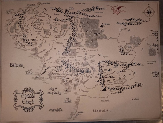 Mapa de J.R.R. Tolkien dibujado a mano de la Tierra Media en | Etsy España